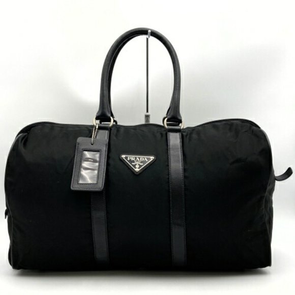 Prada | Bags | Prada Boston Bag Travel Triangular Plate Nylon Leather ...